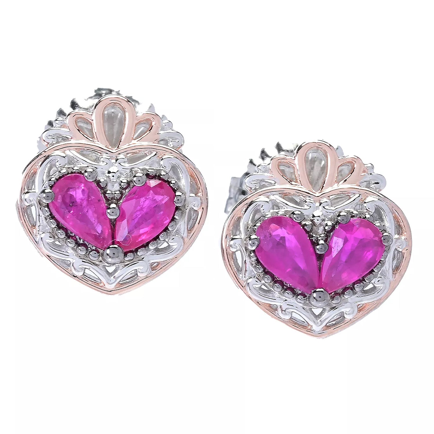 Gems en Vogue 0.88ctw Longido Ruby Heart Stud Earrings