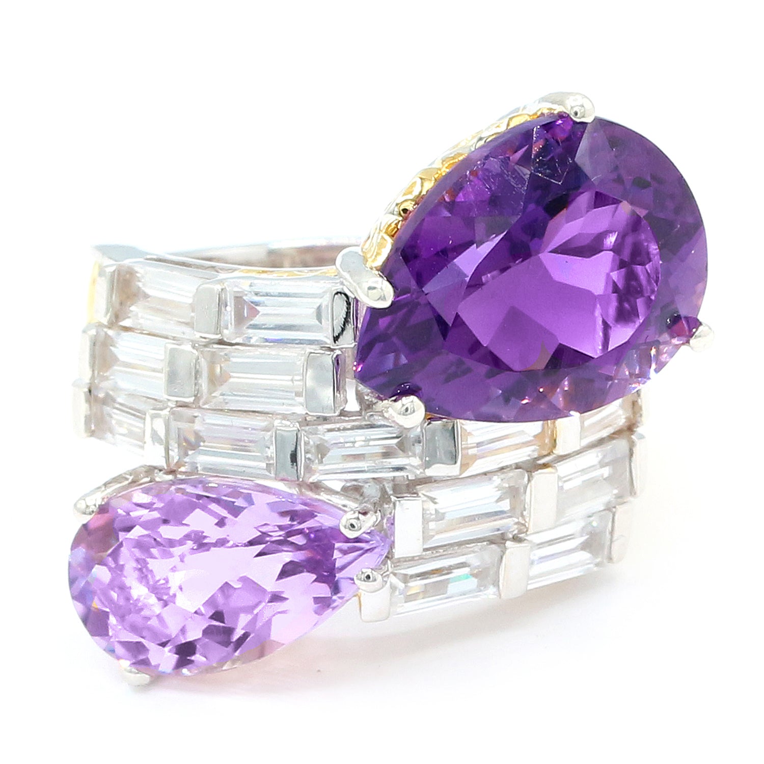 Gems en Vogue 14.93ctw Amethyst & White Zircon Ring