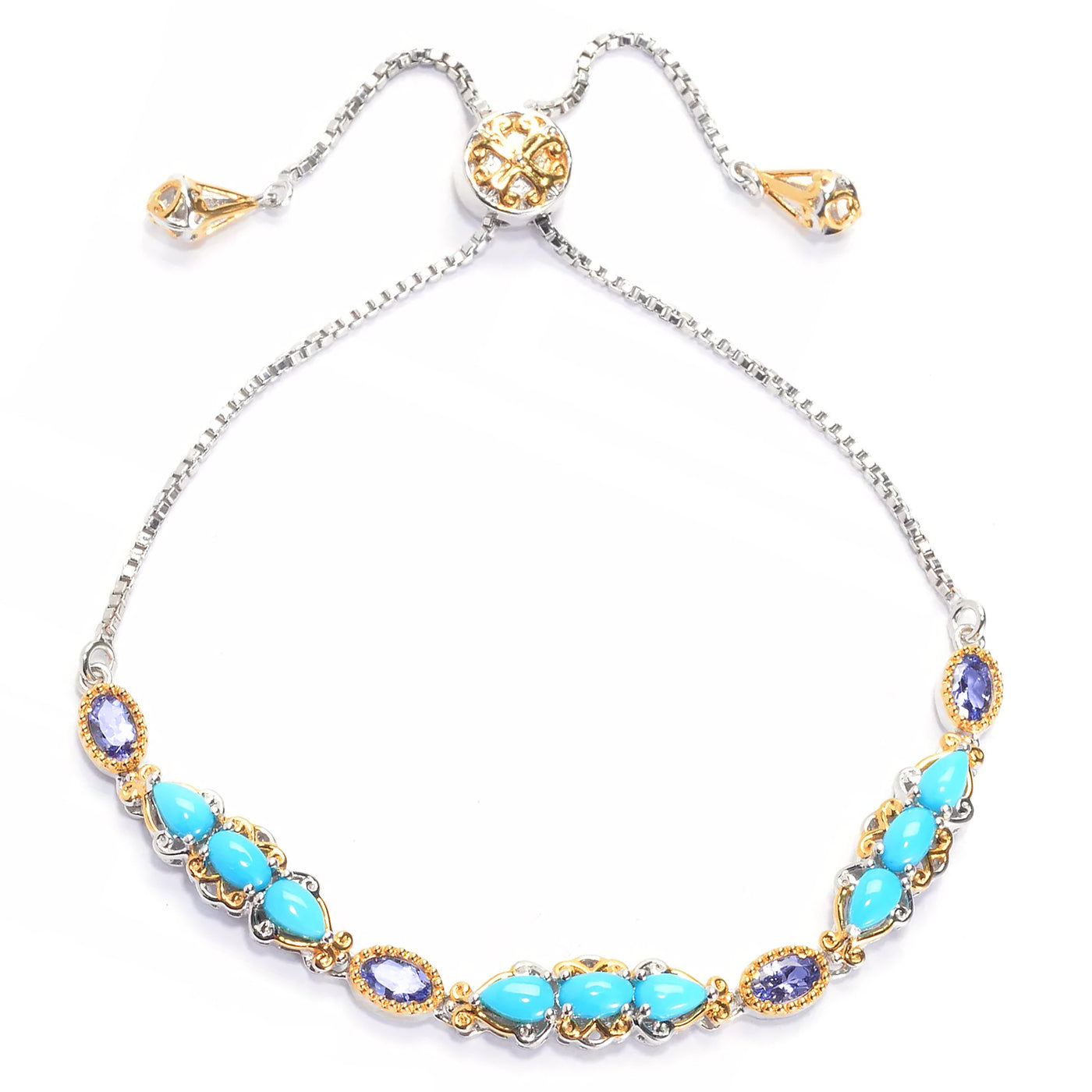 Gems en Vogue Sleeping Beauty Turquoise & Tanzanite Adjustable Bolo Br