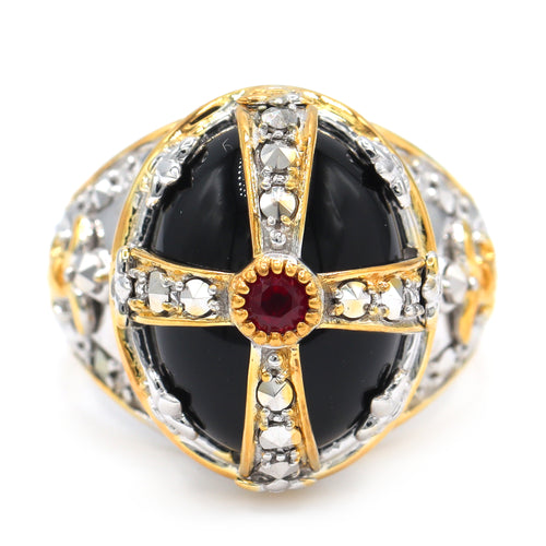 Gems en Vogue 24K Palladium Silver Black Onyx & Multi Gemstones Ring