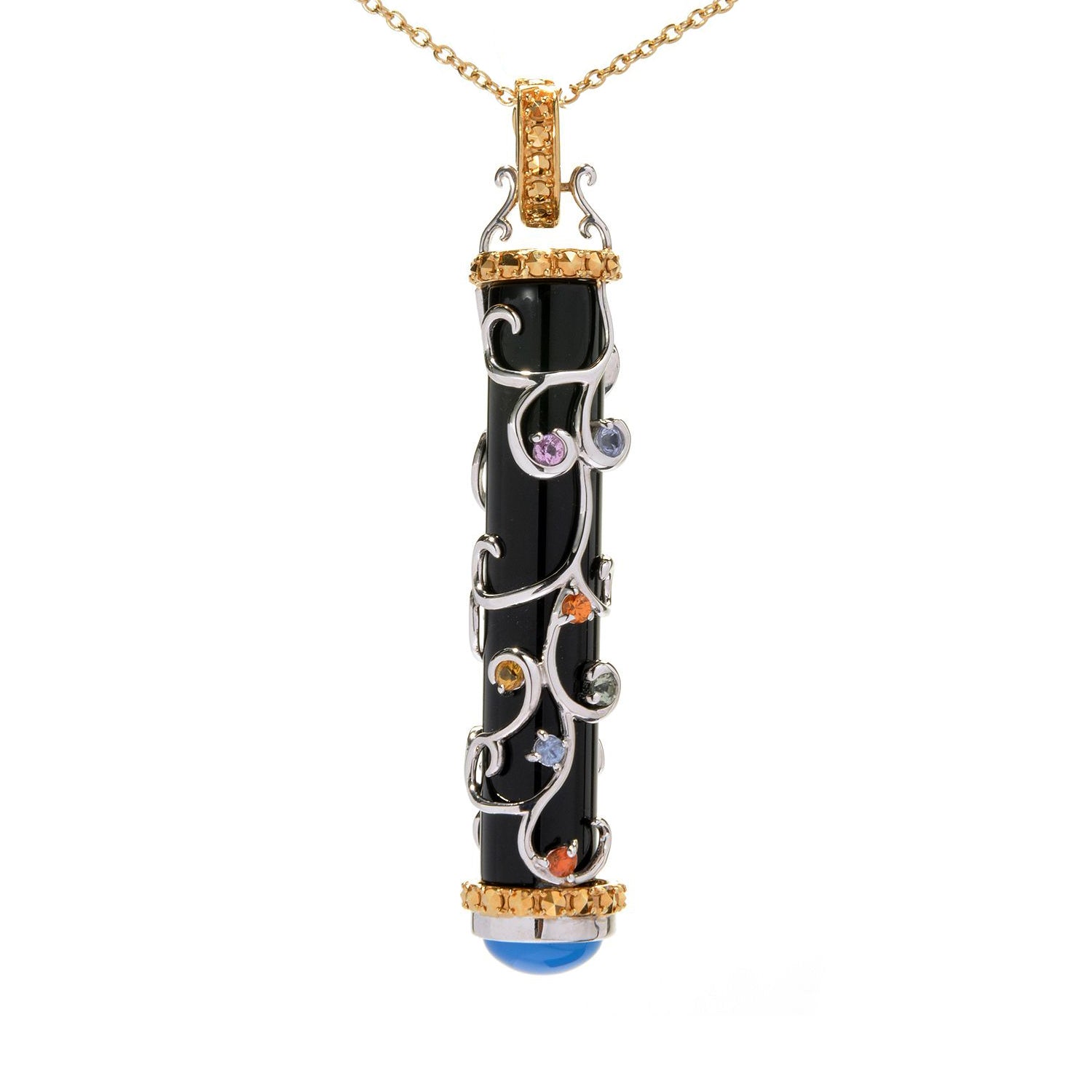 Maison De Gems Two-tone Black Onyx and Multi Gemstone Cylinder Pendant
