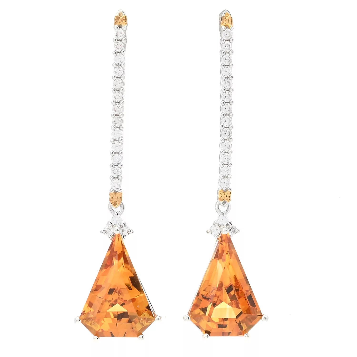 Gems en Vogue 7.74ctw Chevron Cut Fire Citrine & White Zircon Drop Ear