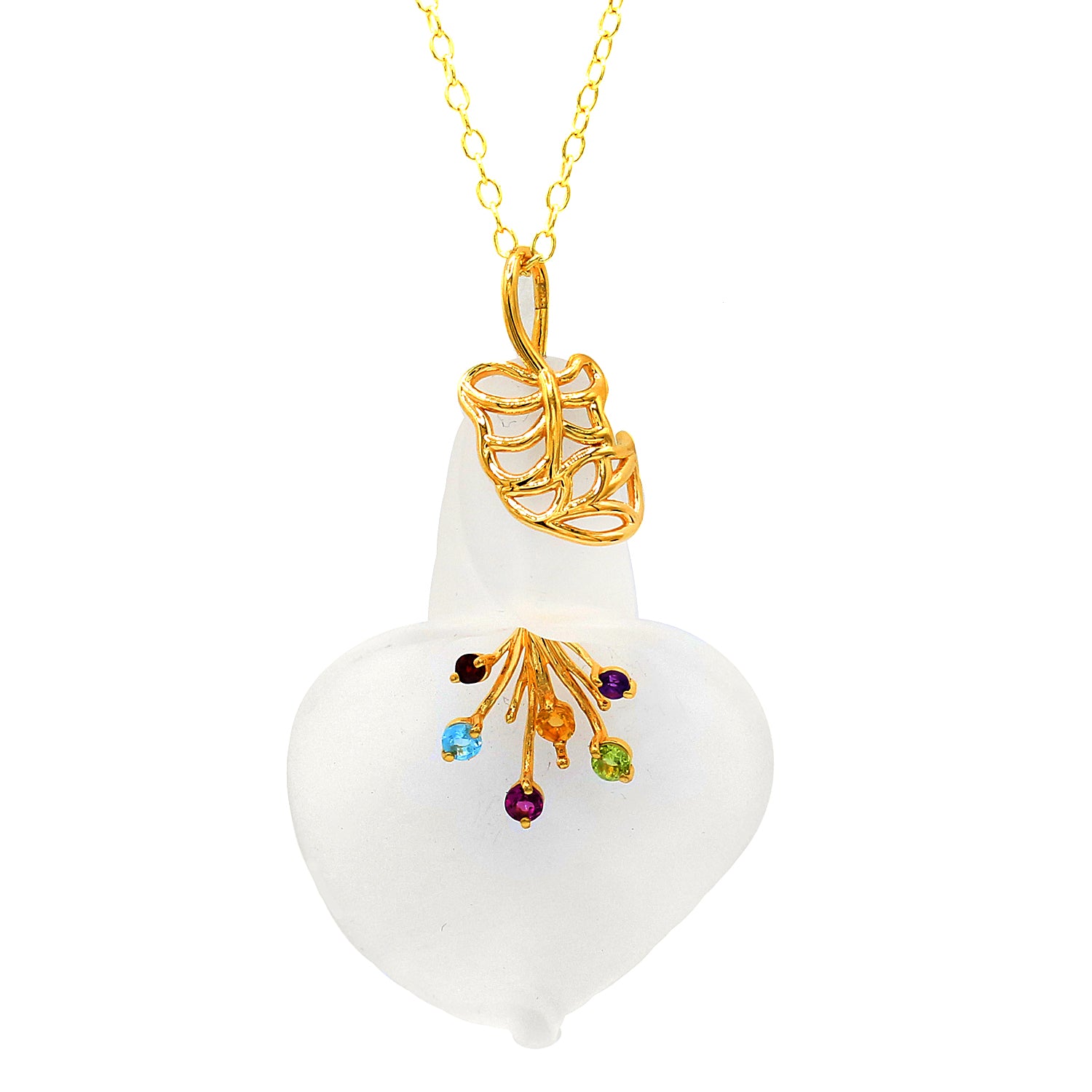 Gems en Vogue 24K Palladium Silver White Frosted Quartz & Multi Gemsto