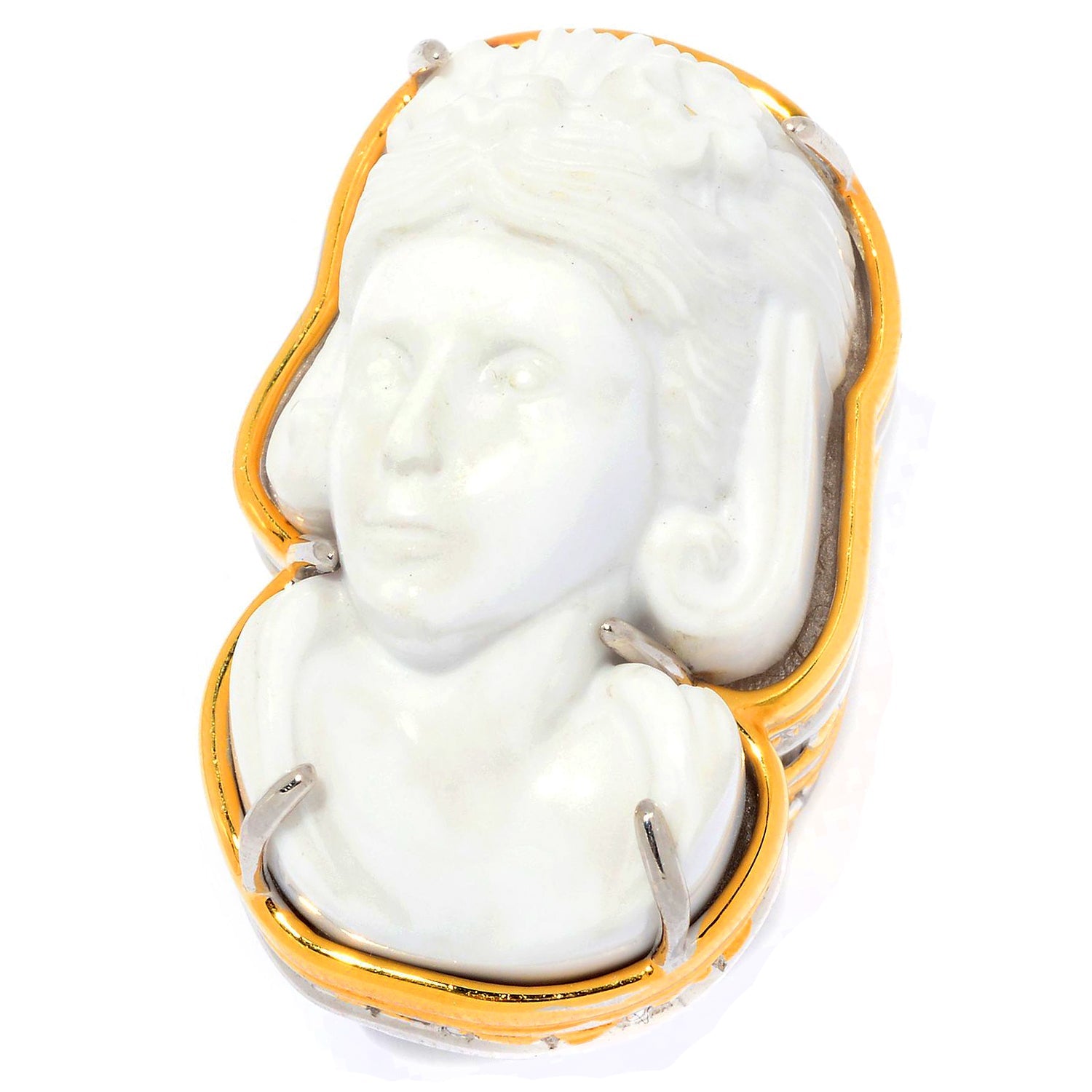 Gems en Vogue Carved White Agate Lady Portrait Ring