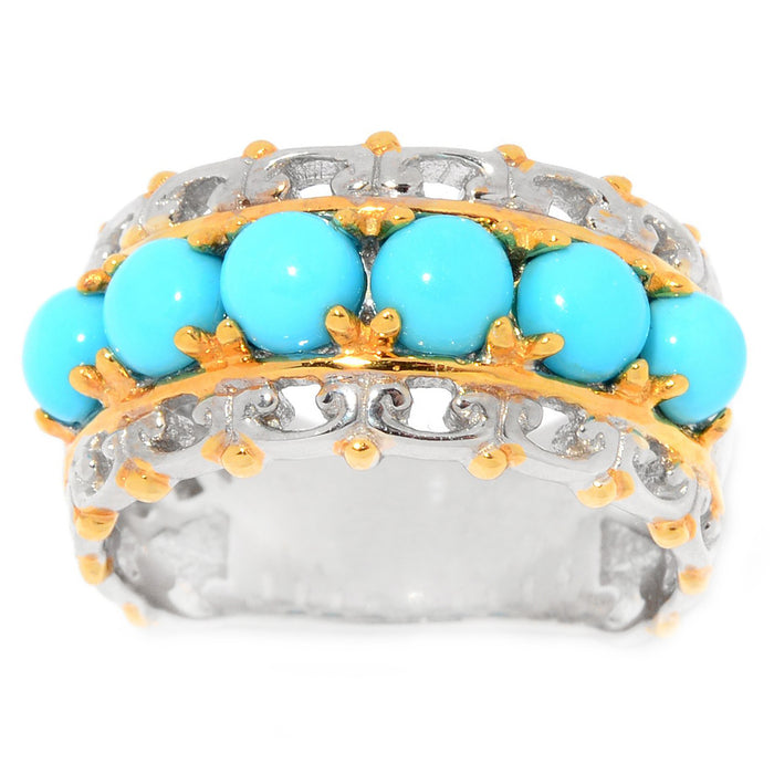 Gems en Vogue 24K Palladium Silver Sleeping Beauty Turquoise Band Ring