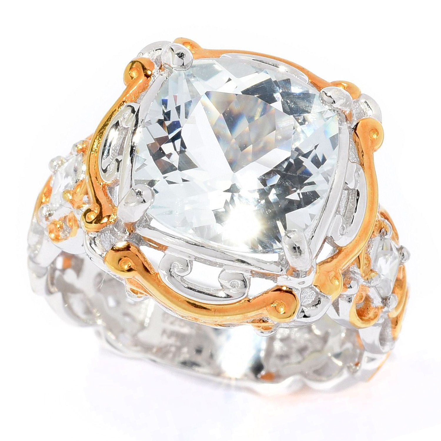 Gems en Vogue 2.35ctw Goshenite & White Zircon Scrollwork Ring