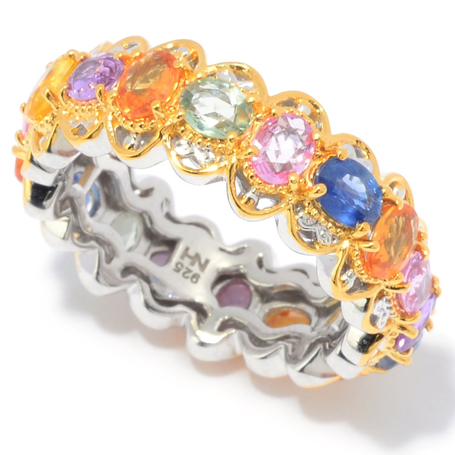 Gems en Vogue 2.48ctw Multi Color Pastel Sapphire Eternity Band Ring C