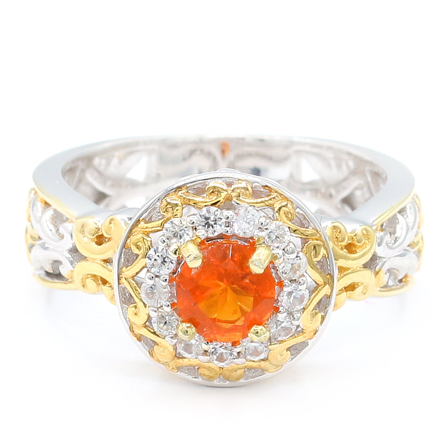 Gems en Vogue One-of-a-Kind 0.73ctw Fire Opal & White Zircon Halo Ring