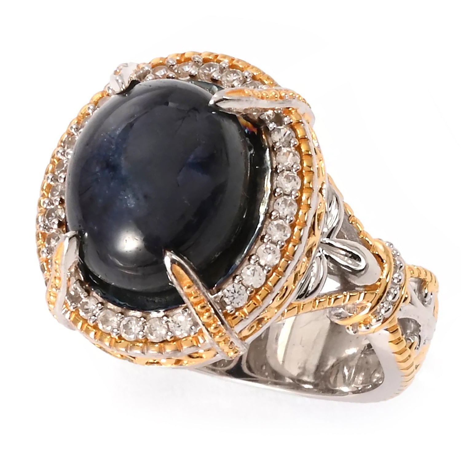 Gems en Vogue Blue Star Sapphire & White Zircon Ring