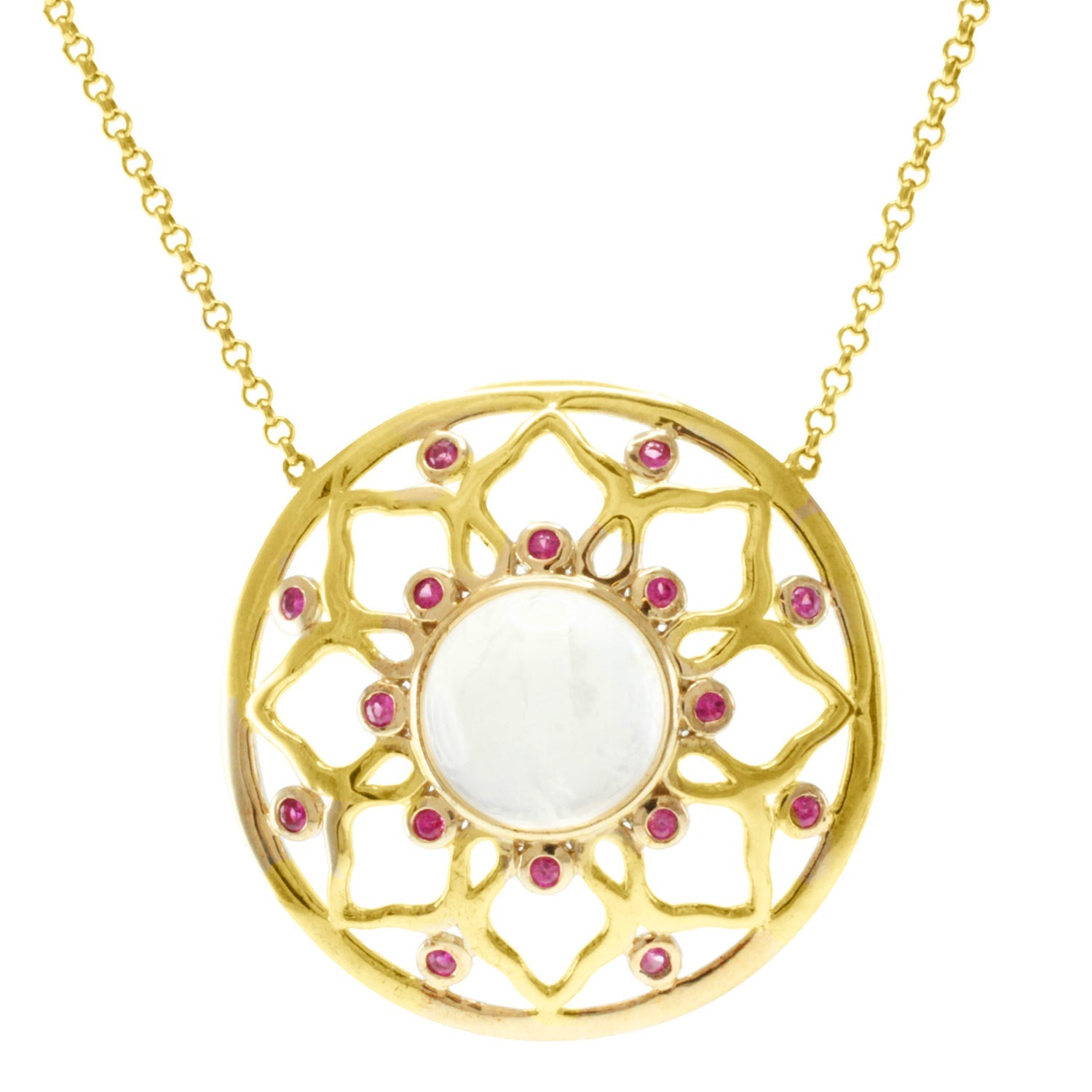 Jason Dow Rainbow Moonstone and Pink Sapphire Necklace