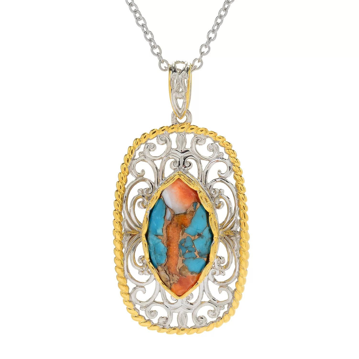 Gems en Vogue Spiny Oyster Turquoise Cowboy Hat Pendant