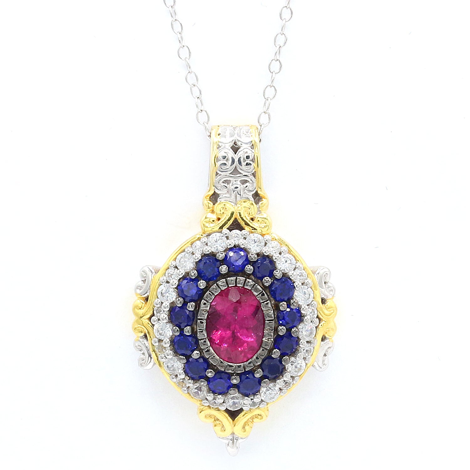 Gems en Vogue 3.43ctw Rubellite, Cobalt Blue Spinel & White Zircon Dou