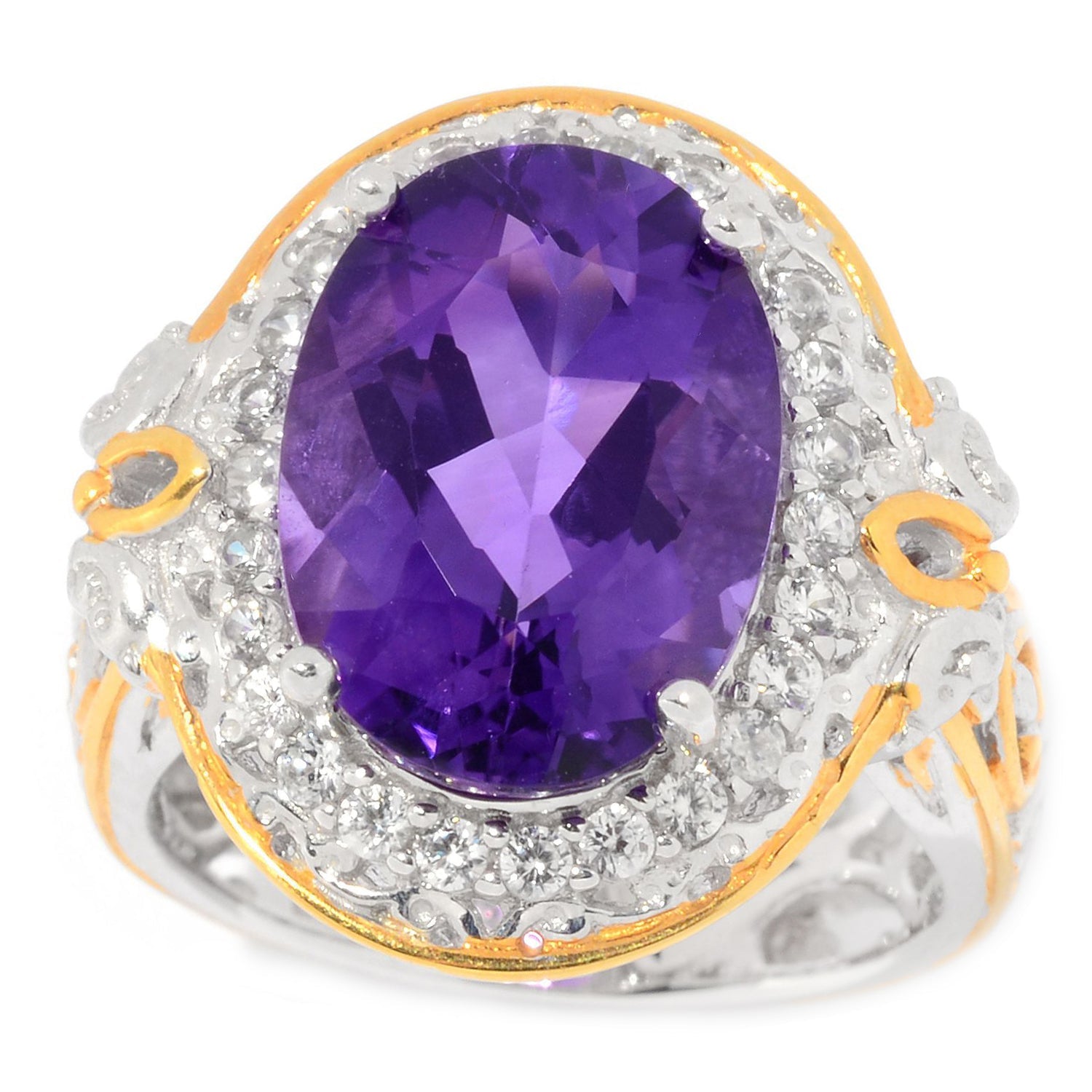 Gems en Vogue 6.72ctw Congo Amethyst & White Zircon Halo Ring
