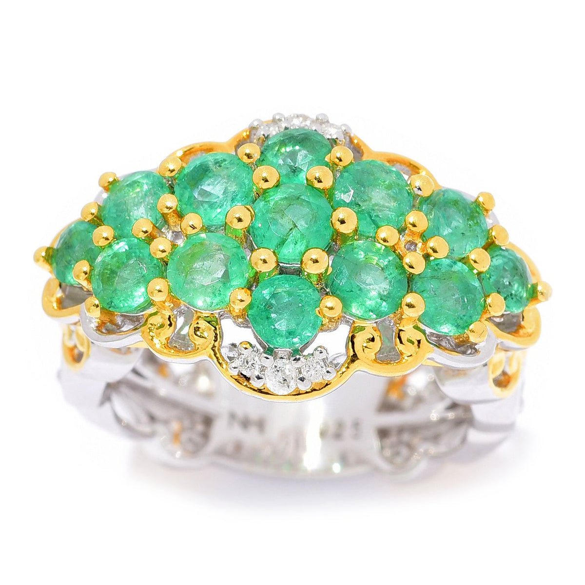 Gems en Vogue 1.94ctw Grizzly Emerald & Diamond Cluster Ring