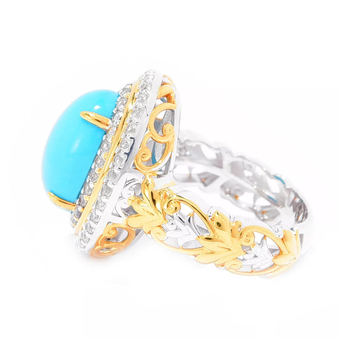 Gems en Vogue Sleeping Beauty Turquoise & White Zircon Double Halo Rin