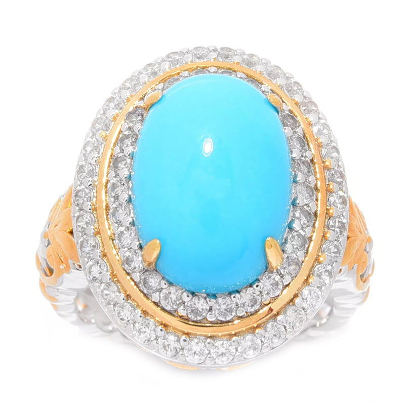 Gems en Vogue Sleeping Beauty Turquoise & White Zircon Double Halo Rin