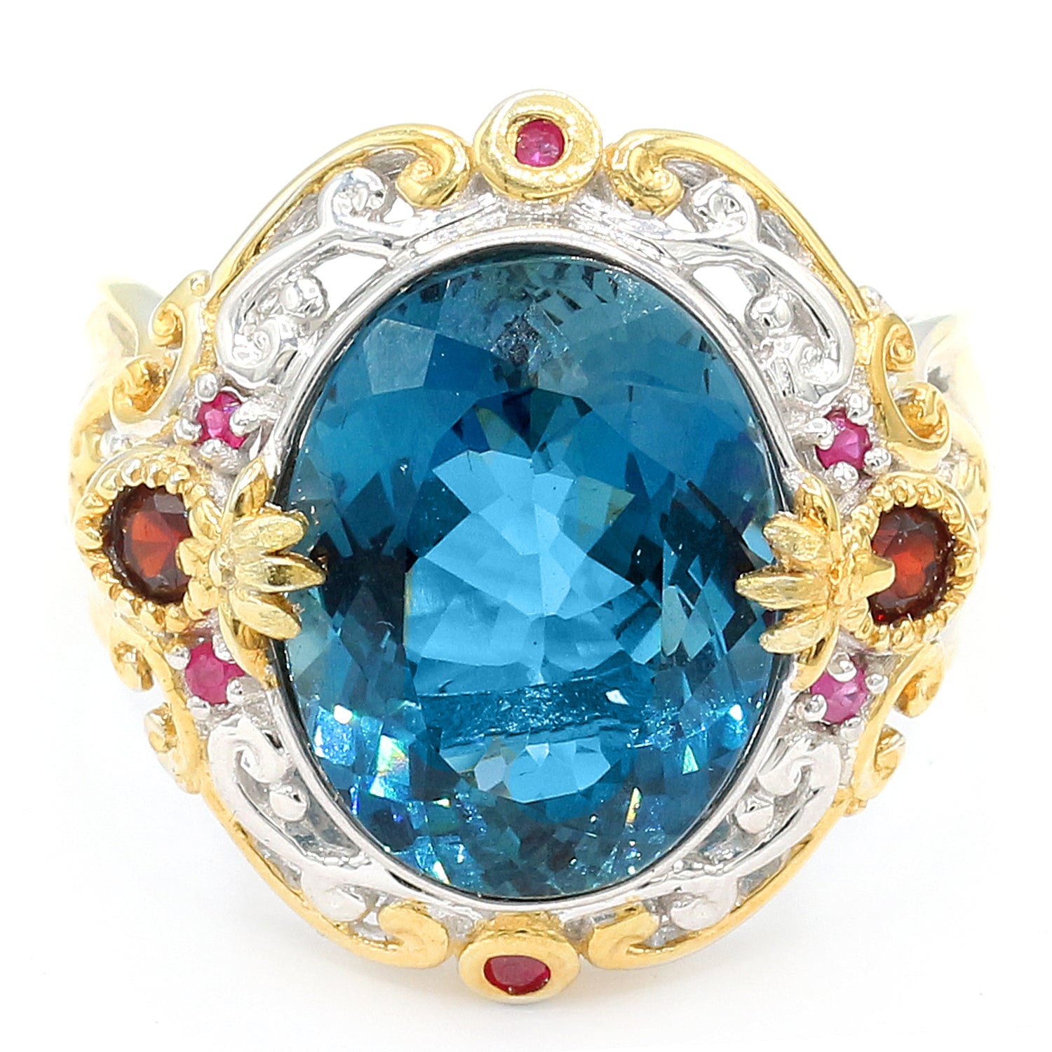 Gems en Vogue 11.44ctw London Blue Topaz, Ruby & Garnet Ring